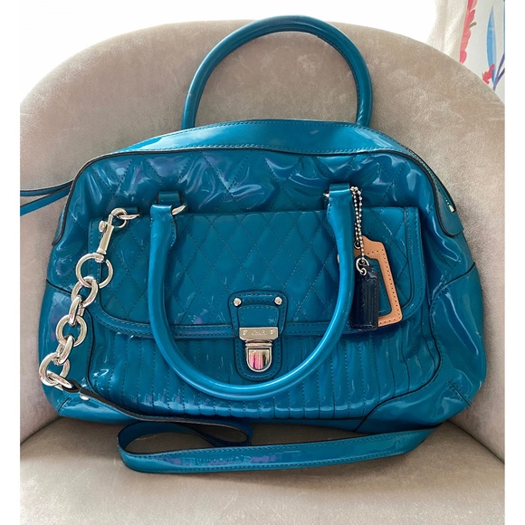 Coach | Bags | Coach Turquoise Patent Leather Liquid Gloss Quilted ...